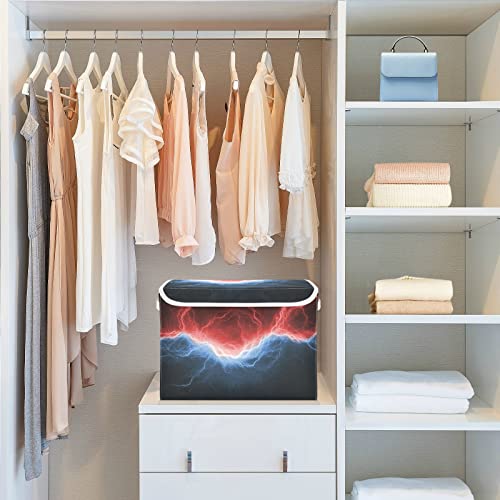 Kigai Lightning Red Blue Storage Baskets for Shelves Foldable Closet Basket Storage Bins with Lid for Clothes Home Office Toys Organizers