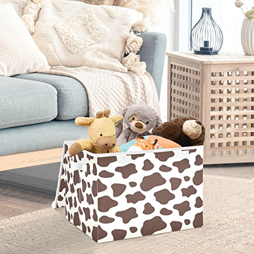 Kigai Retro Cow Print Storage Basket with Lid Collapsible Storage Bin Fabric Box Closet Organizer for Home Bedroom Office 1 Pack
