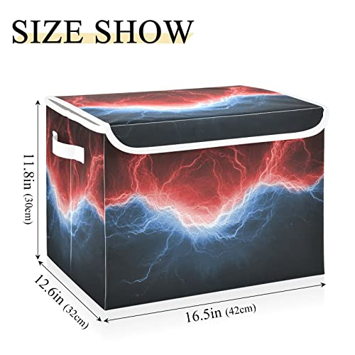 Kigai Lightning Red Blue Storage Baskets for Shelves Foldable Closet Basket Storage Bins with Lid for Clothes Home Office Toys Organizers