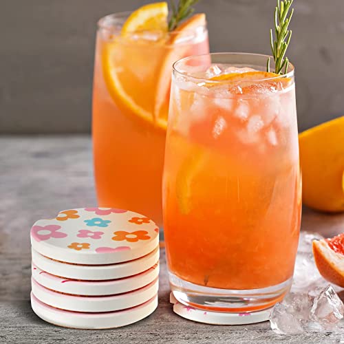 Dingion 6 Pcs Preppy Car Coasters with Finger Notch Aesthetic Cork Base Absorbent Ceramic Coasters Cute Car Drinks Coasters with Anti Slip Cork Base for Auto Accessories