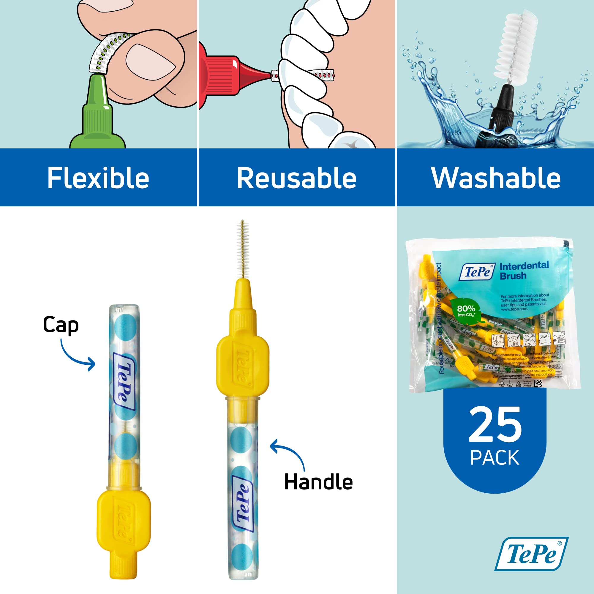 TEPE Original interdental Brushes 0.7 mm Yellow (Pack of 25) Multi-Pack 25 Pieces