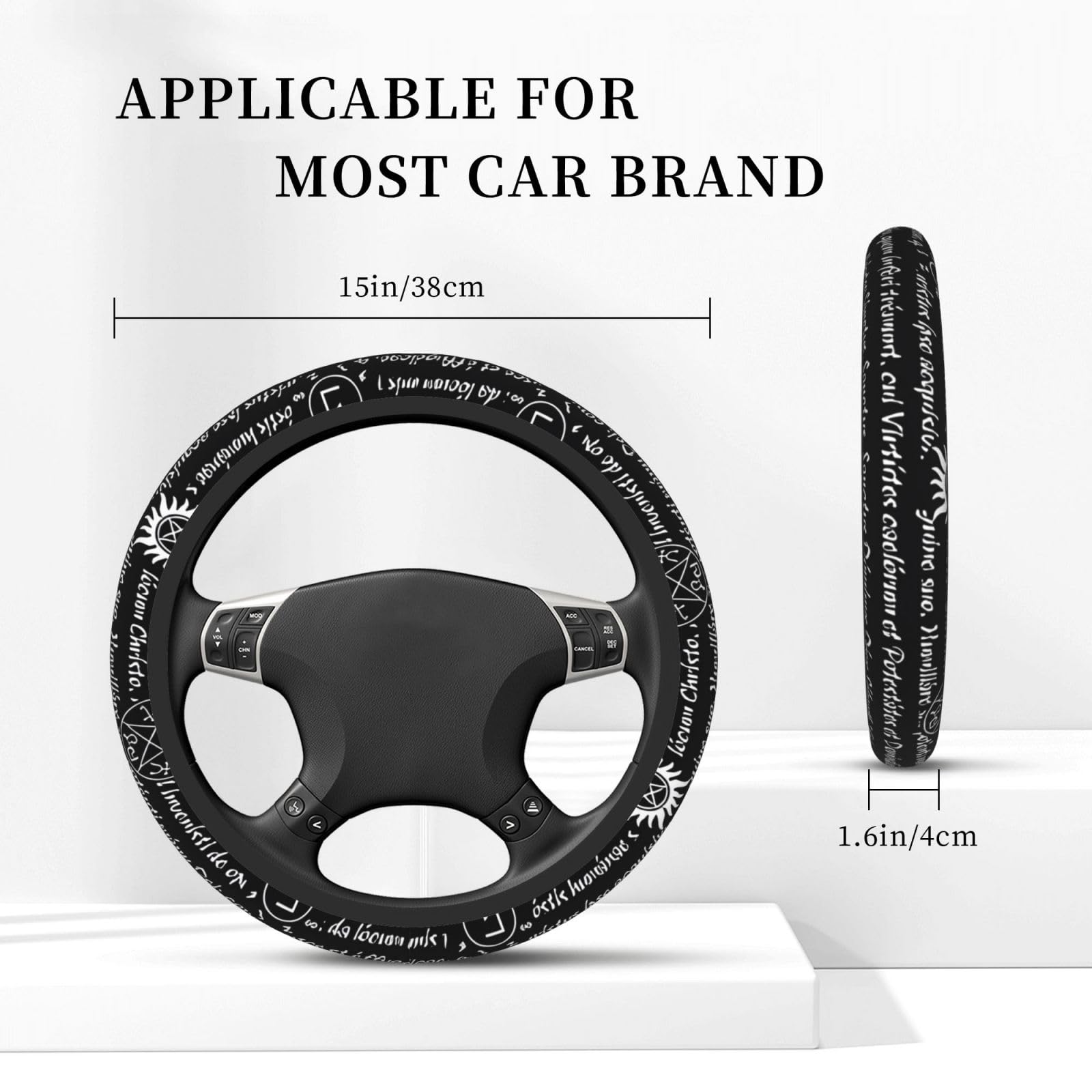 Supernatural Printed Car Steering Wheel Cover Anti-Slip Steering Wheel Protector Elastic Decoration Protector for Woman Man Car Accessories for Most Cars