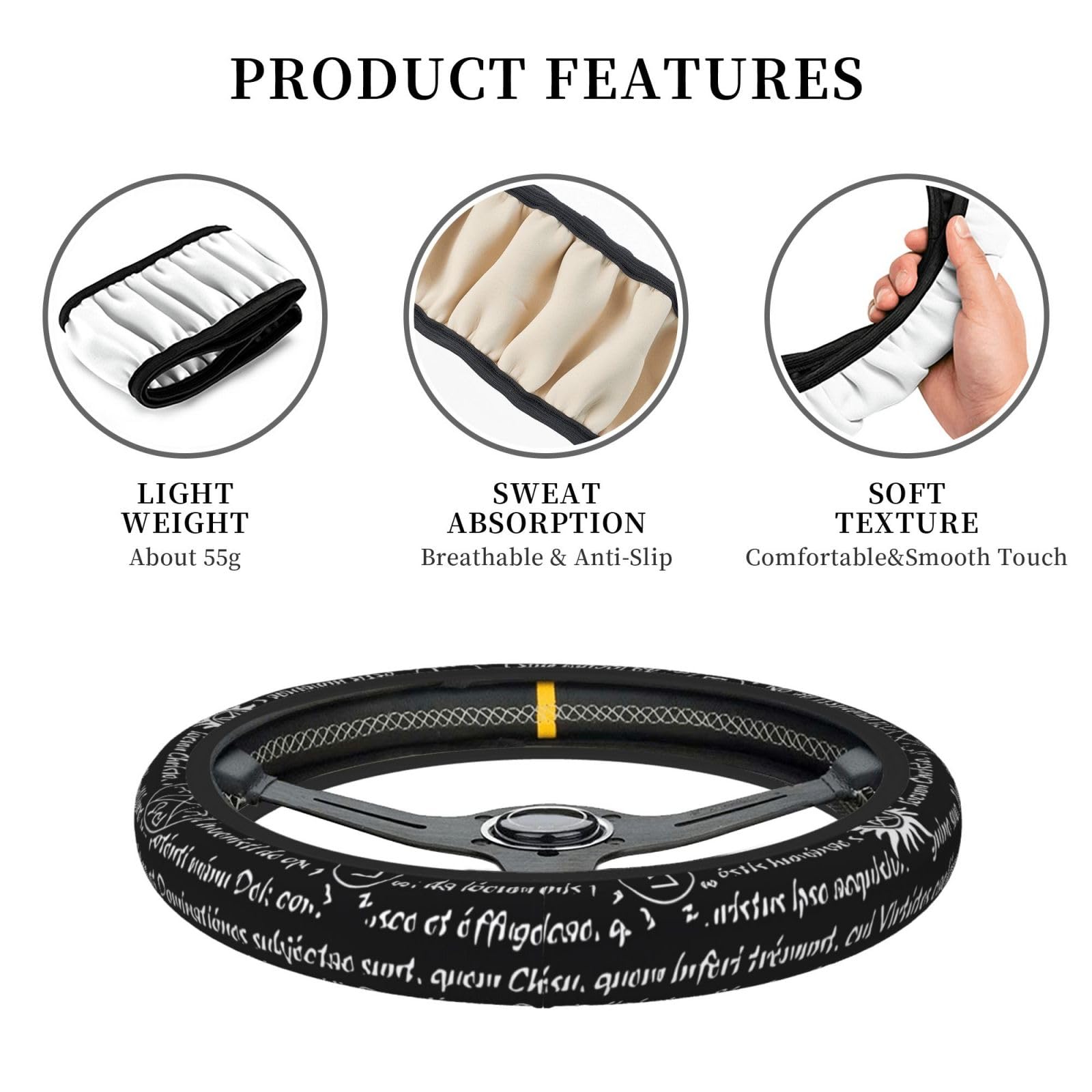 Supernatural Printed Car Steering Wheel Cover Anti-Slip Steering Wheel Protector Elastic Decoration Protector for Woman Man Car Accessories for Most Cars