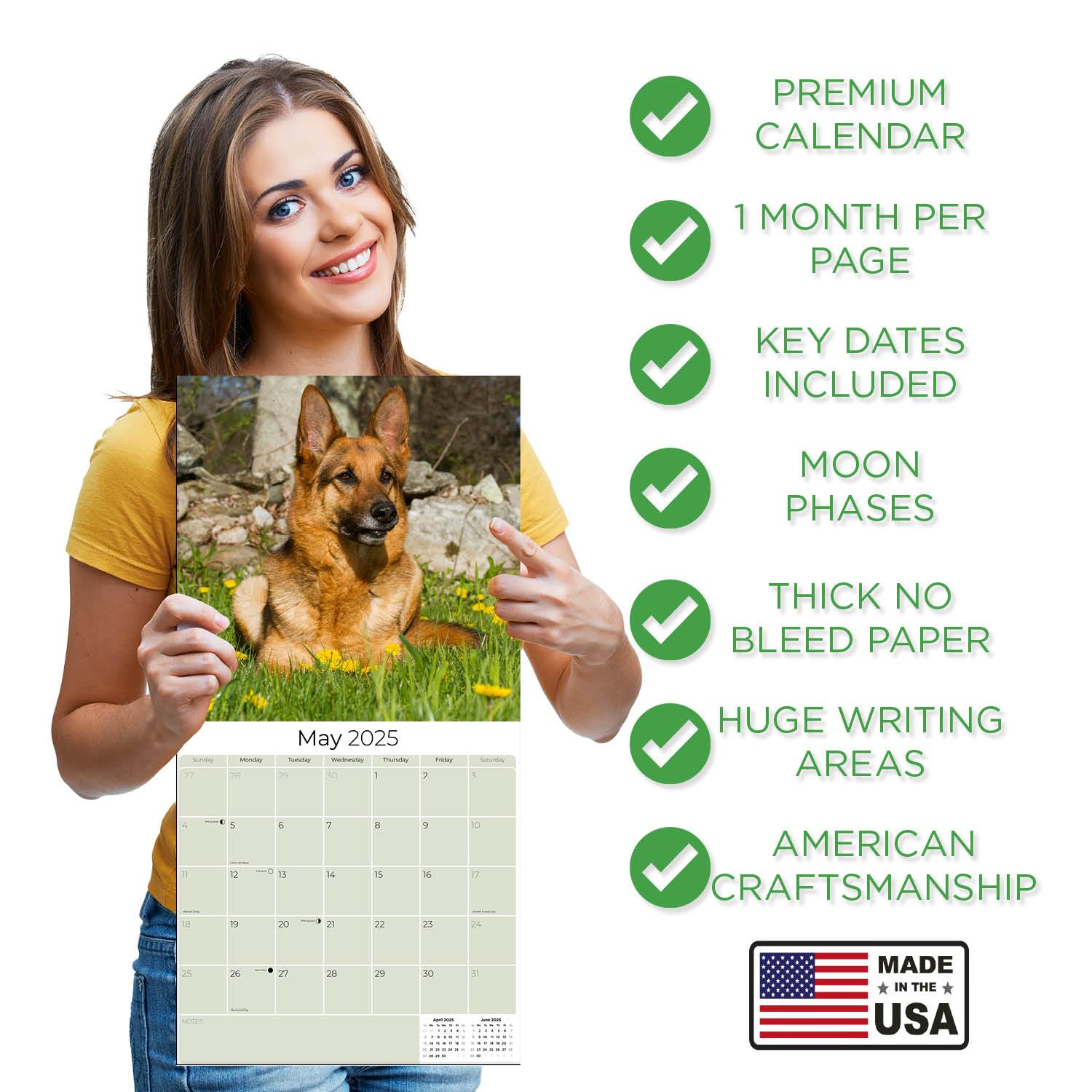 2024 2025 German Shepherd Calendar - Dog Breed Monthly Wall Calendar - 12 x 24 Open - Thick No-Bleed Paper - Giftable - Academic Teacher's Planner Calendar Organizing & Planning - Made in USA
