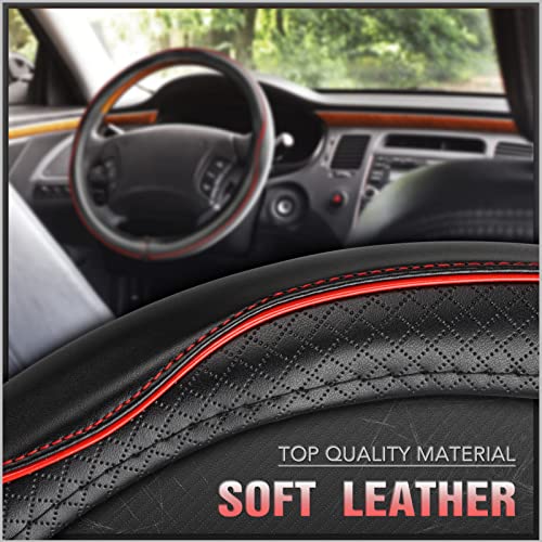 K KNODEL Universal Fit Steering Wheel Cover, Microfiber Leather Car Steering Wheel Cover, Anti-Slip Car Wheel Protector, 15 Inch (Red)