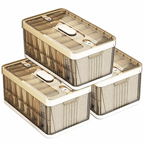 XIYAO 3 Pack Stackable Plastic Storage Bins with Lids, 20 Qt Foldable Cube Closet Organizers and Storage Box with 7 Removable Partitions, Larger Clear Storage Boxes for Clothes, Toys, Blanket