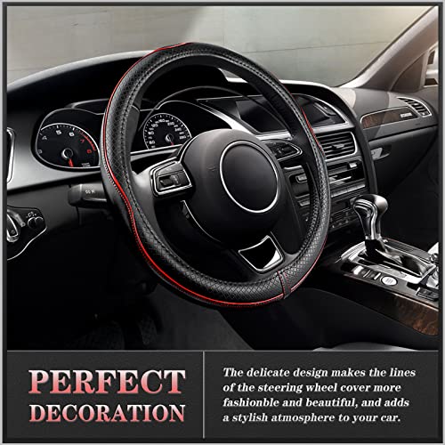 K KNODEL Universal Fit Steering Wheel Cover, Microfiber Leather Car Steering Wheel Cover, Anti-Slip Car Wheel Protector, 15 Inch (Red)
