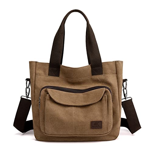 Ashioup Women's Canvas Tote Purse Shoulder Bag Retro Handbag Crossbody Bag Multi-pocket Top Handle Work Bag