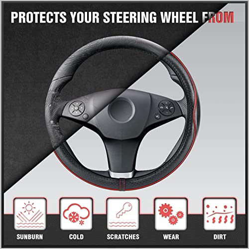 K KNODEL Universal Fit Steering Wheel Cover, Microfiber Leather Car Steering Wheel Cover, Anti-Slip Car Wheel Protector, 15 Inch (Red)