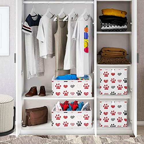 xigua Storage Cube Puppy Paw Prints Foldable Storage Bins, Closet Shelves Organizer Fabric Storage Baskets for Clothes, Toys, Books, Office Supplies (Square)