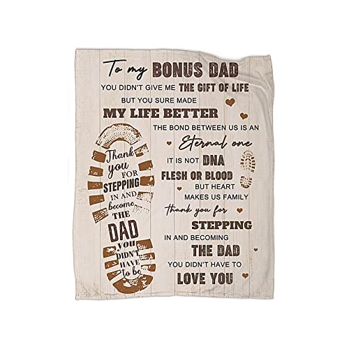 to My Bonus Dad Blanket, Stepdad Gifts from Daughter Son Soft Cozy Lightweight Throw Blanket 50"x60" Sofa Travel Couch for Fathers Day Birthday Christmas Thanksgiving Day