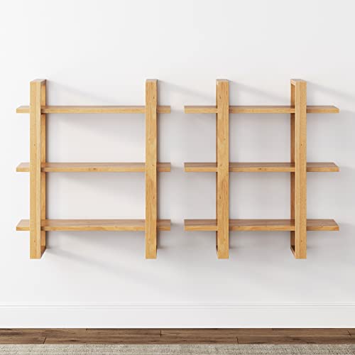 Nathan James Floating Wall Book Shelves, 3-Tier Display Shelf, Decorative Modular Shelf in Solid Wood for Bedroom, Nursery, Bathroom or Kitchen