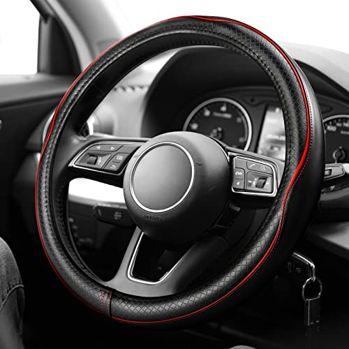 K KNODEL Universal Fit Steering Wheel Cover, Microfiber Leather Car Steering Wheel Cover, Anti-Slip Car Wheel Protector, 15 Inch (Red)