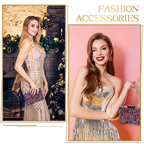 BOBOKA Acrylic Clutch Purses with Rhinestone Rectangle Dangle Earrings Glitter Purse for Women Multicolor Perspex Geometric Patterns Banquet Evening Bag Shoulder Crossbody Handbags