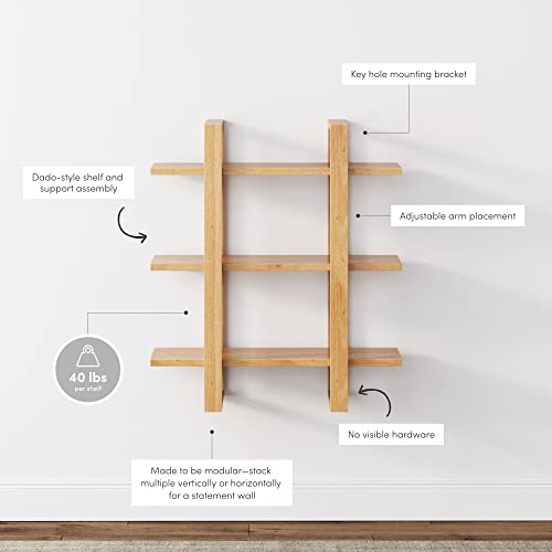 Nathan James Floating Wall Book Shelves, 3-Tier Display Shelf, Decorative Modular Shelf in Solid Wood for Bedroom, Nursery, Bathroom or Kitchen