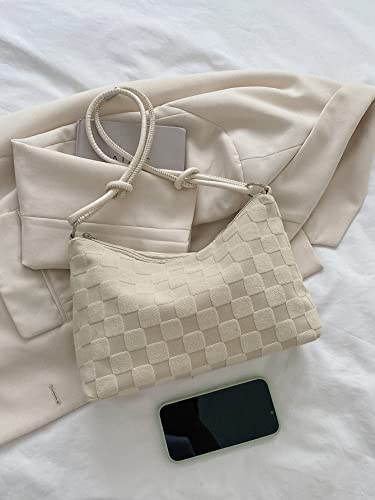 SweatyRocks Women's Hobo Purse Checkered Zip Up Shoulder Bag Casual Handbag Beige S