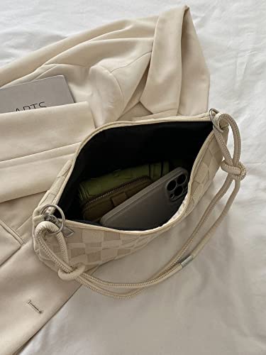SweatyRocks Women's Hobo Purse Checkered Zip Up Shoulder Bag Casual Handbag Beige S