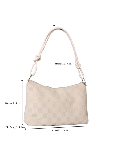 SweatyRocks Women's Hobo Purse Checkered Zip Up Shoulder Bag Casual Handbag Beige S