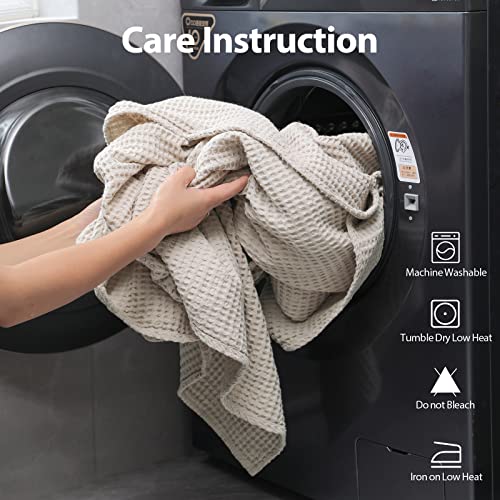 Waffle Blanket Queen 100% Cotton Bed Blanket,380 GSM Waffle Weave Throw Blanket for All Seasons, Pre-Washed and Anti-Shrinkage Soft Lightweight Blanket for Bed, Sofa (Khaki,90x90)