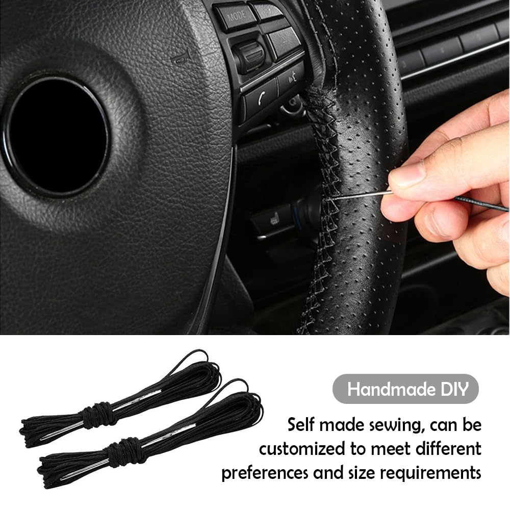 Car Stitch Steering Wheel Cover,Leather Steering Wheel Wrap with Needle and Thread,Anti Slip DIY Kit Steering Wheel Cover Men & Women for Car Interior Decoration (Black)
