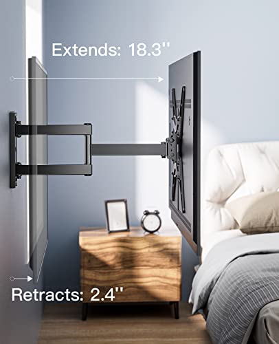 PERLESMITH Floating Wall Mounted Shelf Double AV Shelf & PERLESMITH Full Motion TV Wall Mount for 26-60 Inch TVs