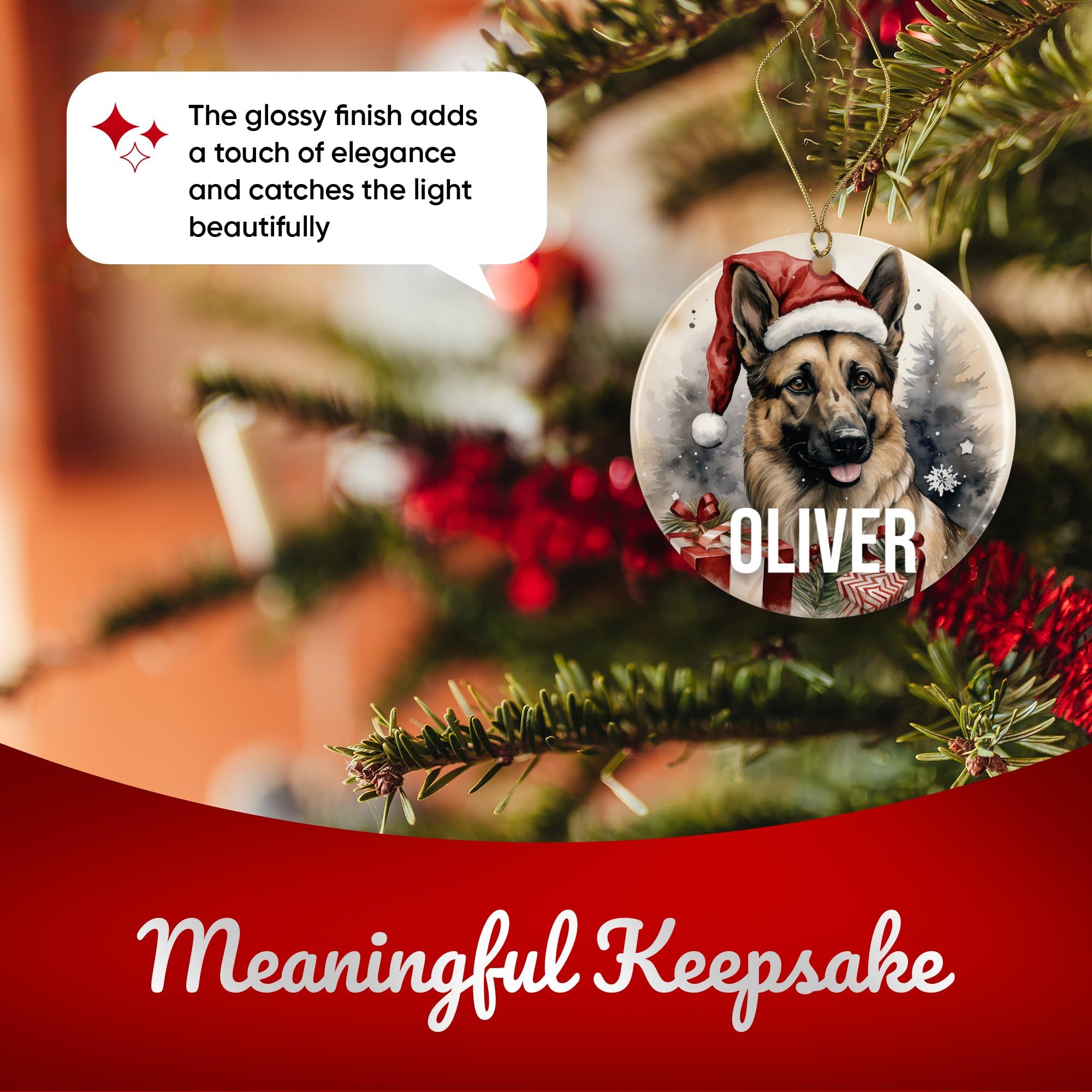 German Shepherd Personalized Dog Ornament - Pet Ornament for Christmas Tree - 3" Round Ceramic - Printed in USA - Choose from 200 Breeds - Dog Mom - Dog Dad - Xmas Decoration DOG0101