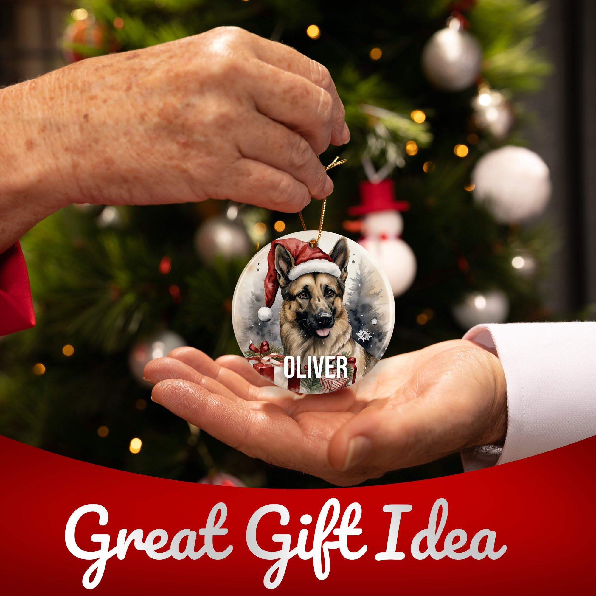 German Shepherd Personalized Dog Ornament - Pet Ornament for Christmas Tree - 3" Round Ceramic - Printed in USA - Choose from 200 Breeds - Dog Mom - Dog Dad - Xmas Decoration DOG0101