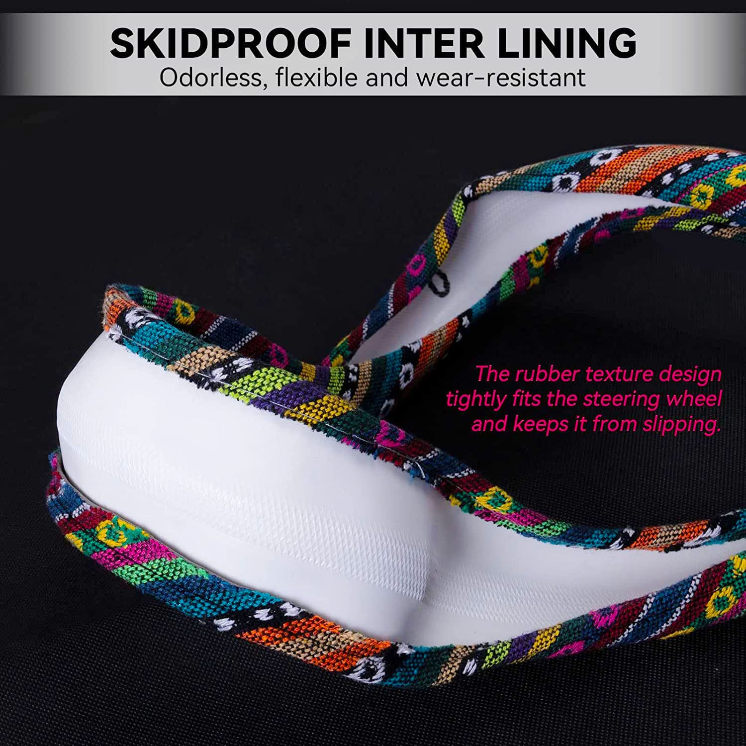 Limsas Boho Steering Wheel Cover Elastic Microfiber for Women, Universal Fit 15 inch Car SUV, Hippie Style Protector Cover, Anti-Slip, Breathable, Absorbing Sweat - 01