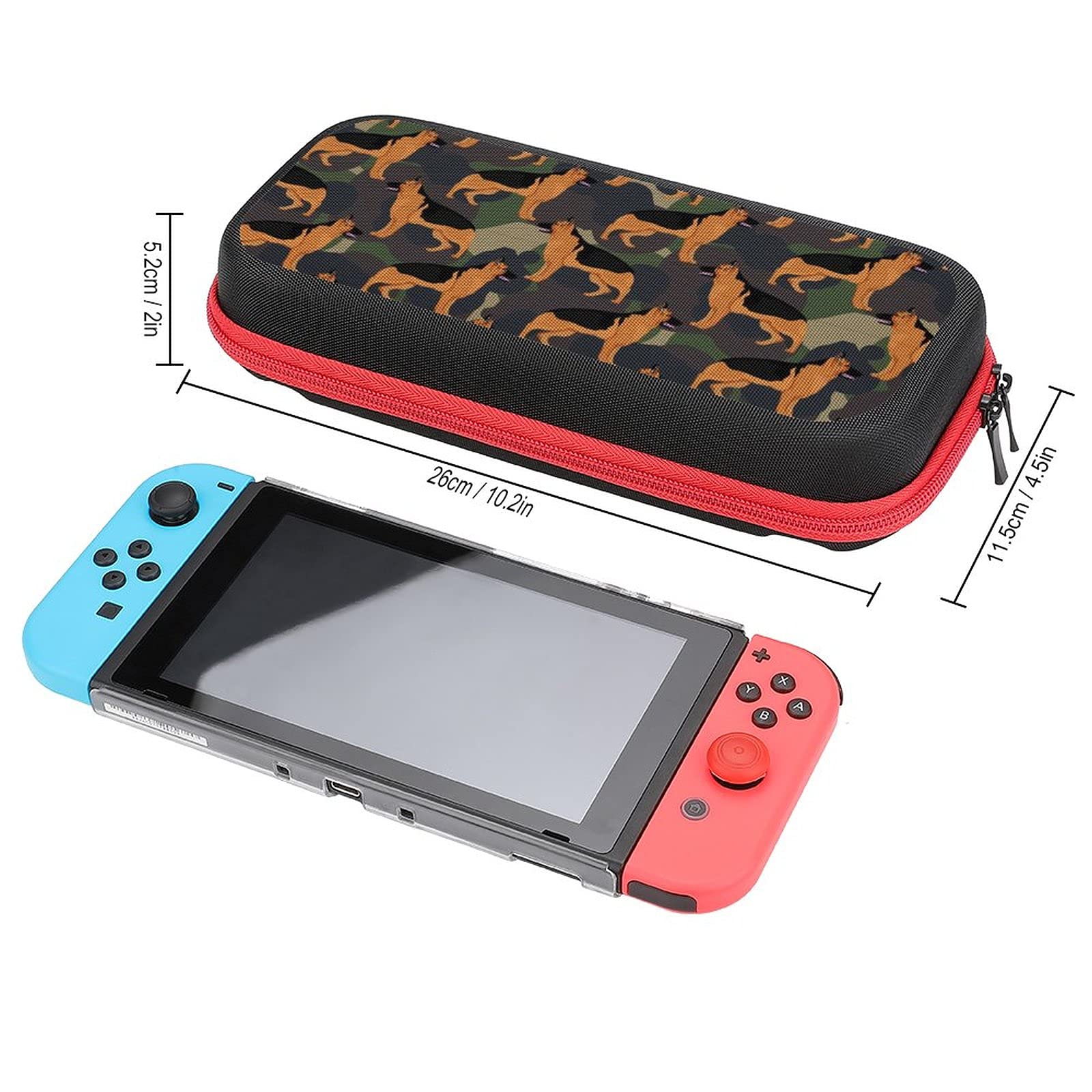 German Shepherd on Camouflage Travel Carrying Case Tote Bag For Nintendo Switch Accessories Holds 20 Game Card Bag