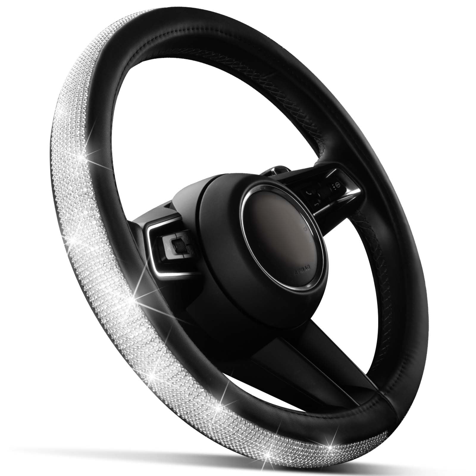 HOTOR Car Steering Wheel Cover - Universal Car Accessory for Diverse Cars, Durable Leather Cover with Anti-Slip Lining, for Steering Wheel with a Diameter of 14.5"-15",Black