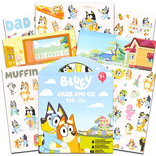 Bluey Sticker Coloring Activity Set Bundle ~ 150+ Bluey Stickers for Kids Plus Reward Stickers and Door Hanger | Bluey Party Supplies