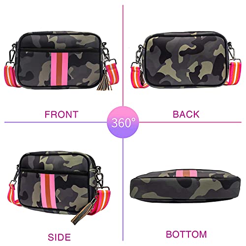 CELELA Small Crossbody Bags for Women Neoprene Bag Waterproof Messenger Bag Purses with Guitar Strap Tassel (green camo)