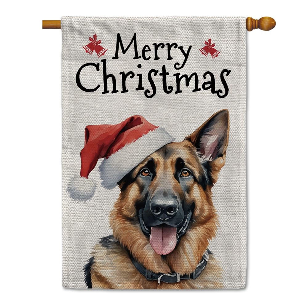 Merry Christmas Dog Decoration House Flag Funny German Shepherd Dog in Santa Hat Yard Outside Xmas Decorative Flags 28 x 40 Inch Double Side, Type 1