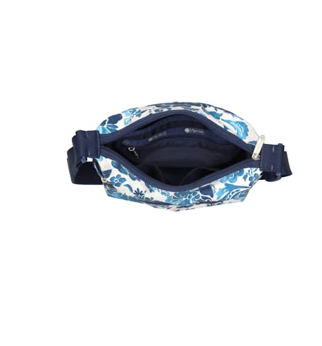 LeSportsac Damask Dream Small Hobo Crossbody Handbag, Style 3709/Color E478, Turquoise & Royal Blue Tonal Scrolled Blossom & Vine Motifs, Romantic & Elegant Damask Design