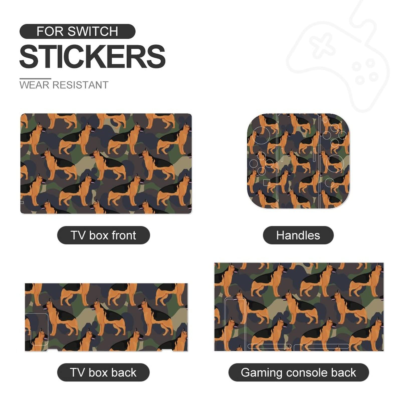 Camo German Shepherd Decal Stickers Cover Skin Full Wrap FacePlate Stickers Compatible with Switch for Switch Lite