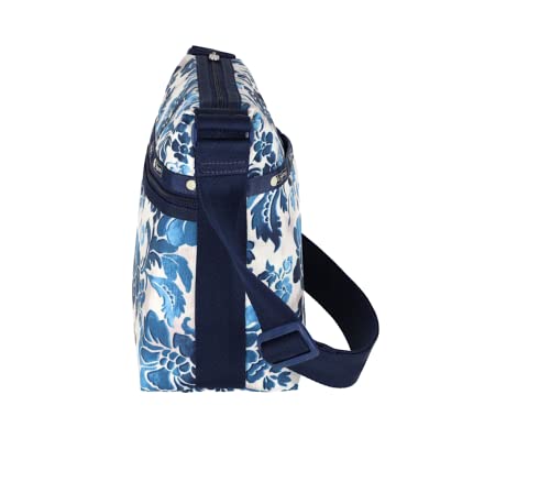 LeSportsac Damask Dream Small Hobo Crossbody Handbag, Style 3709/Color E478, Turquoise & Royal Blue Tonal Scrolled Blossom & Vine Motifs, Romantic & Elegant Damask Design
