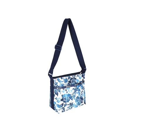 LeSportsac Damask Dream Small Hobo Crossbody Handbag, Style 3709/Color E478, Turquoise & Royal Blue Tonal Scrolled Blossom & Vine Motifs, Romantic & Elegant Damask Design