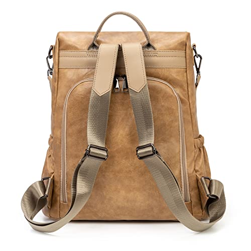 PINCNEL Backpack Purse for Women β Fashion Womens PU Leather Backpack β Anti-Theft Backpack Shoulder Bag with Multifunctional Pockets β Women Backpack Purse for Traveling, School, Office (Khaki)