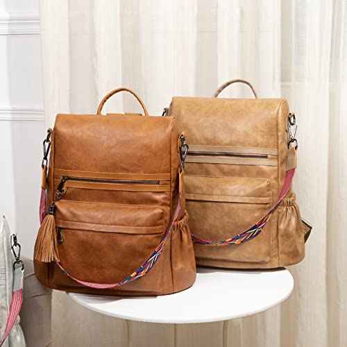 PINCNEL Backpack Purse for Women β Fashion Womens PU Leather Backpack β Anti-Theft Backpack Shoulder Bag with Multifunctional Pockets β Women Backpack Purse for Traveling, School, Office (Khaki)