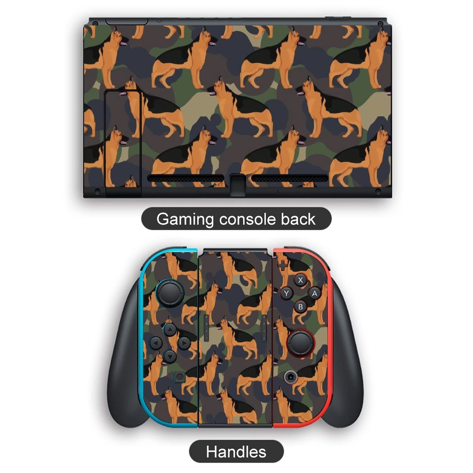 Camo German Shepherd Decal Stickers Cover Skin Full Wrap FacePlate Stickers Compatible with Switch for Switch Lite