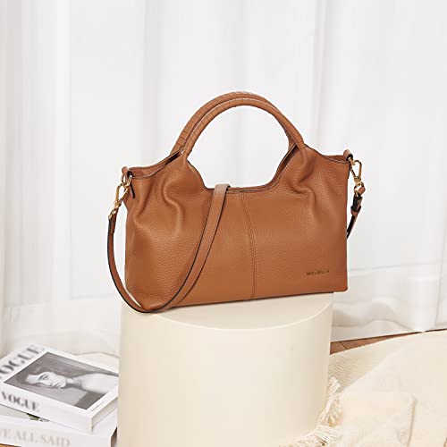 BOSTANTEN Genuine Leather Purses for Women Designer Handbags Crossbody Shoulder Bags Top Handle Satchel Brown
