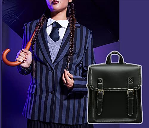 Yoniza Wednesday Addams Backpack Vintage Black Leather Backpack Durable Wednesday Backpack Adjustable Backpack For Women