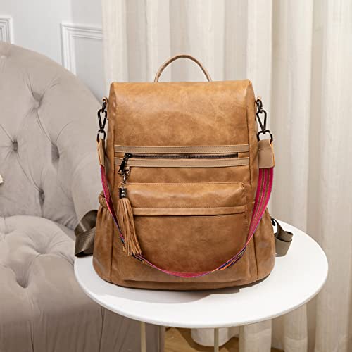 PINCNEL Backpack Purse for Women β Fashion Womens PU Leather Backpack β Anti-Theft Backpack Shoulder Bag with Multifunctional Pockets β Women Backpack Purse for Traveling, School, Office (Khaki)