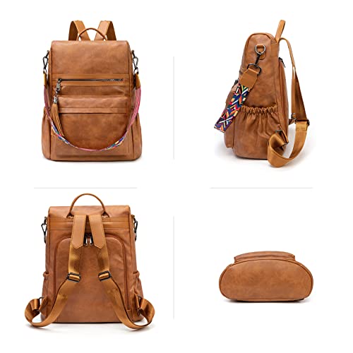 PINCNEL Backpack Purse for Women β Fashion Womens PU Leather Backpack β Anti-Theft Backpack Shoulder Bag with Multifunctional Pockets β Women Backpack Purse for Traveling, School, Office (Khaki)