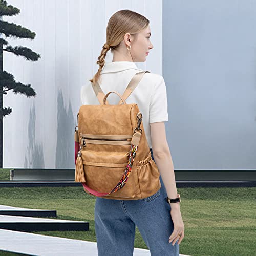 PINCNEL Backpack Purse for Women β Fashion Womens PU Leather Backpack β Anti-Theft Backpack Shoulder Bag with Multifunctional Pockets β Women Backpack Purse for Traveling, School, Office (Khaki)