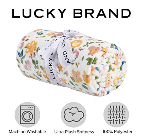 Lucky Brand Oversized Super Plush Microfiber Throw Blanket in Printed Rosy Ditsy, 50in x 70in
