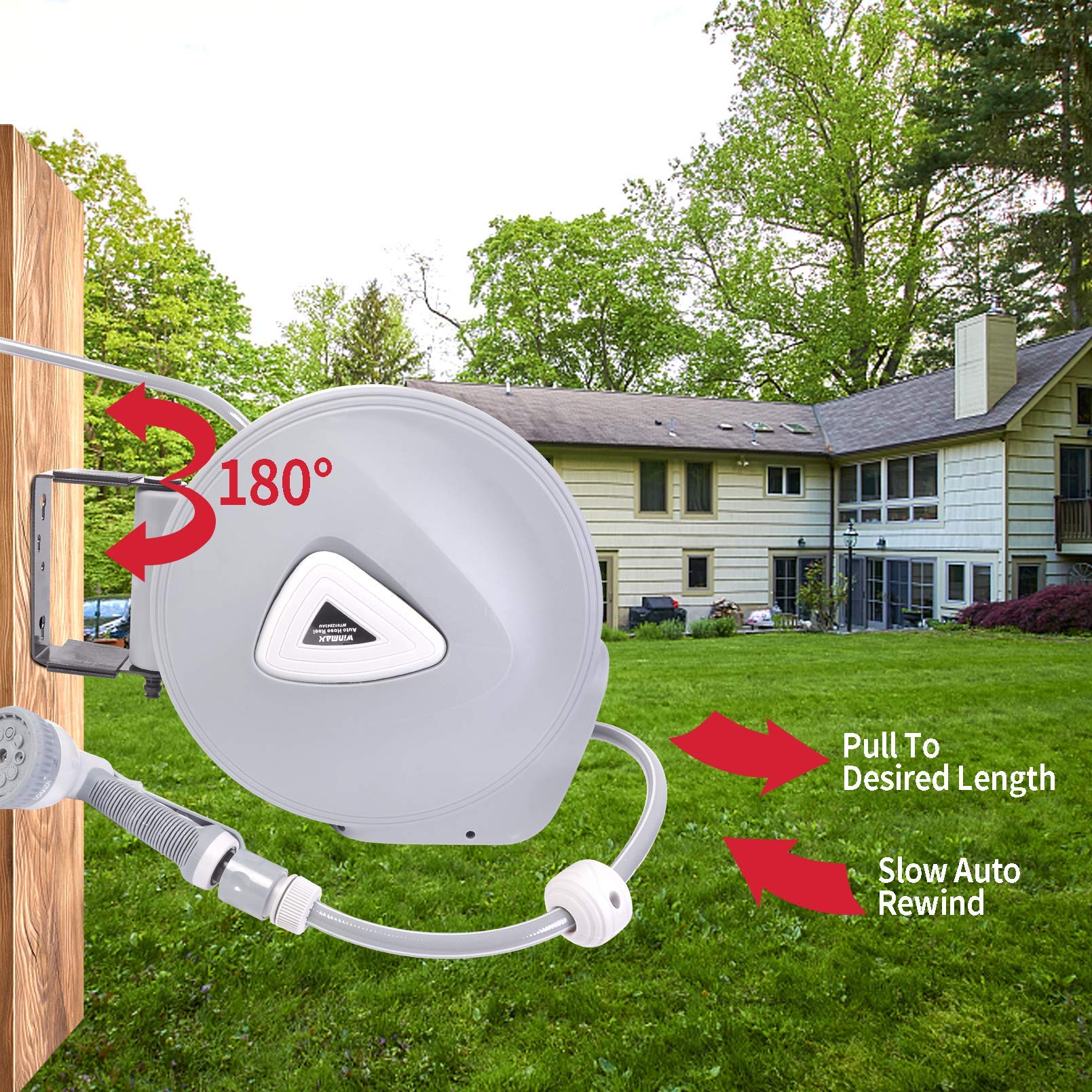 Retractable Garden Water Hose Reel Storage Gun Rewind Wall Mount 32Feet/65Feet/100Feet (65 Feet)