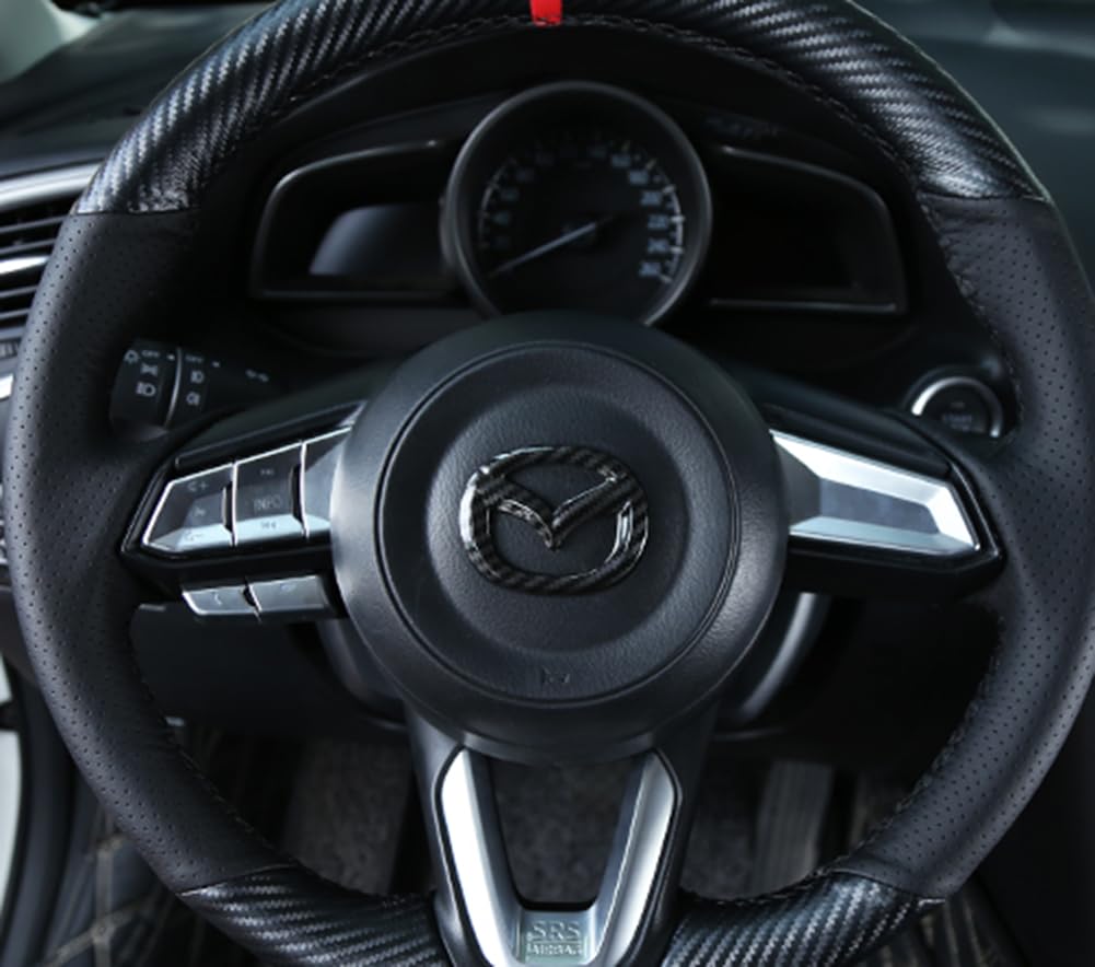 MAXDOOL Red Steering Wheel Cover Sticker Sequins Frame Trim for Mazda 3 6 CX-3 CX-5 CX-9 Interior Accessories(Carbon Fiber)