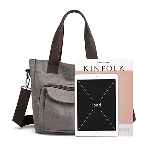 Women's Canvas Shoulder Crossbody Bag Small Tote Purse Multi-pocket Work Bags Top Handle Handbag (Blue)