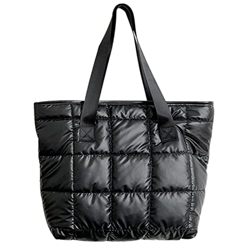 Puffer Tote Bag Large Quilted Puffy Tote Bag Soft Down Cotton Padded Shoulder Bag Quilted Bag for Womens Handbag Black